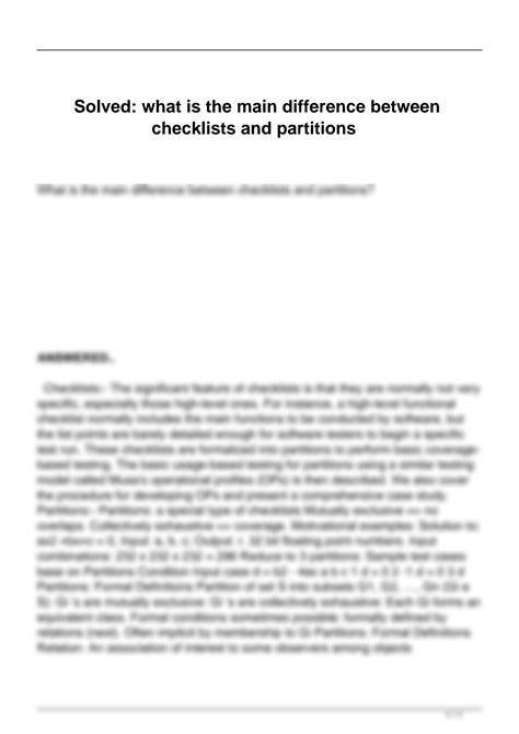 Solution Solved What Is The Main Difference Between Checklists And Partitions 18189101994