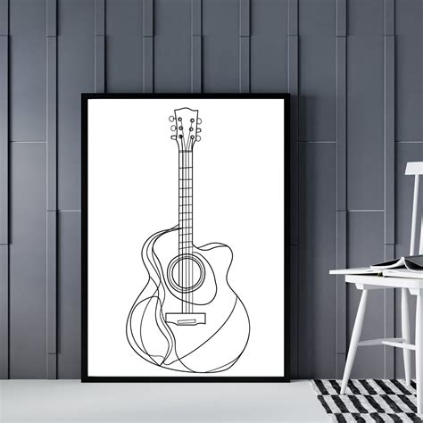 Guitar String Instrument Simple Line Art Sleek Modern Artwork Elegant