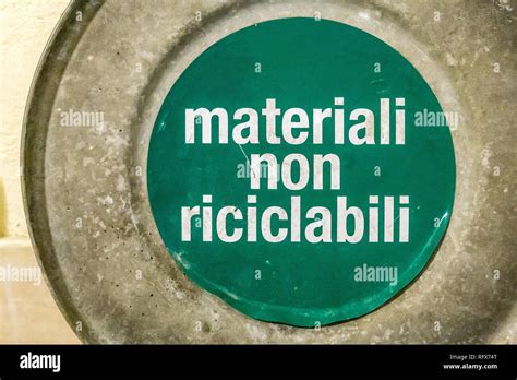 Green Label With Italian Words Meaning Non Recyclable Materials Stock