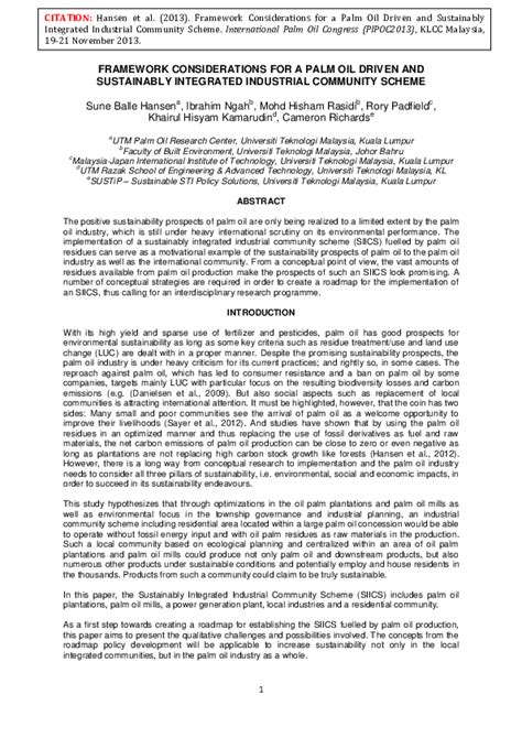 Pdf Pipoc 2013 Hansen Et Al 2013 Framework Considerations For A Palm Oil Driven And