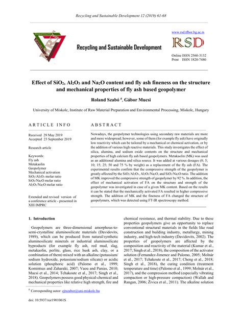 Pdf Effect Of Sio2 Al2o3 And Na2o Content And Fly Ash Fineness On