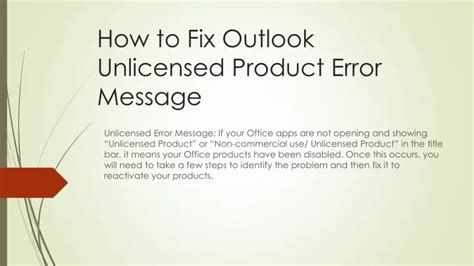 PPT How To Fix Outlook Unlicensed Product Error Message PowerPoint Presentation ID