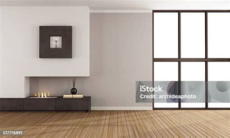 Kamar Kosong Dengan Perapian Modern Foto Stok Unduh Gambar Sekarang Apartemen Tempat