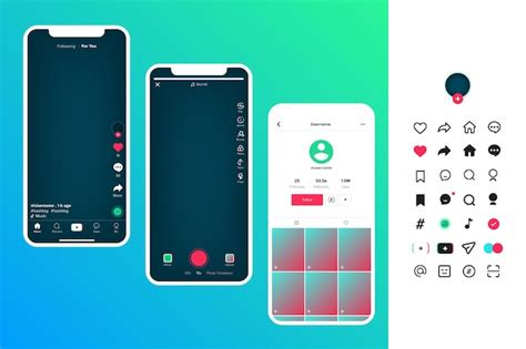 틱톡 Ui 및 틱톡 아이콘 세트 틱톡 레이아웃 화면 인터페이스 소셜 미디어 Applicationtemplate 웹 기호 Ui