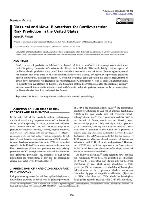 Pdf Classical And Novel Biomarkers For Cardiovascular Risk Prediction
