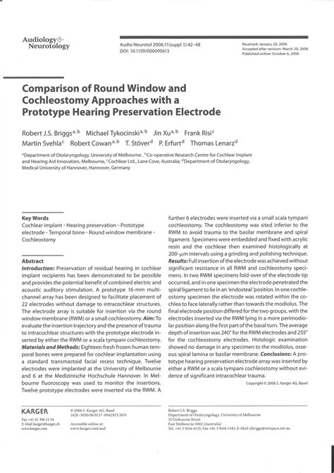 Pdf Comparison Of Round Window And Cochleostomy Approaches With A Prototype Hearing