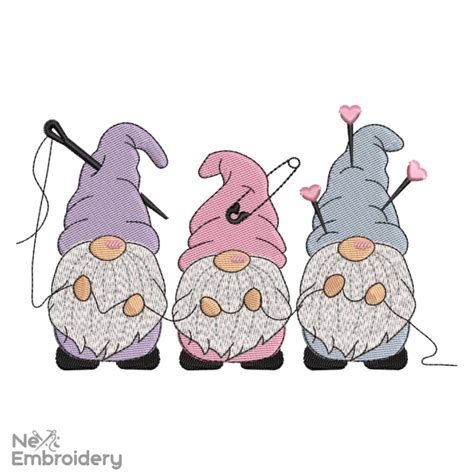 Three Sewing Gnomes Embroidery Design Nextembroidery