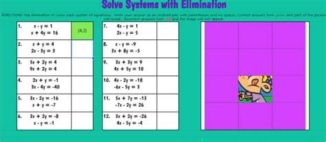Solve Systems Using Elimination With Multiplication Picture Reveal