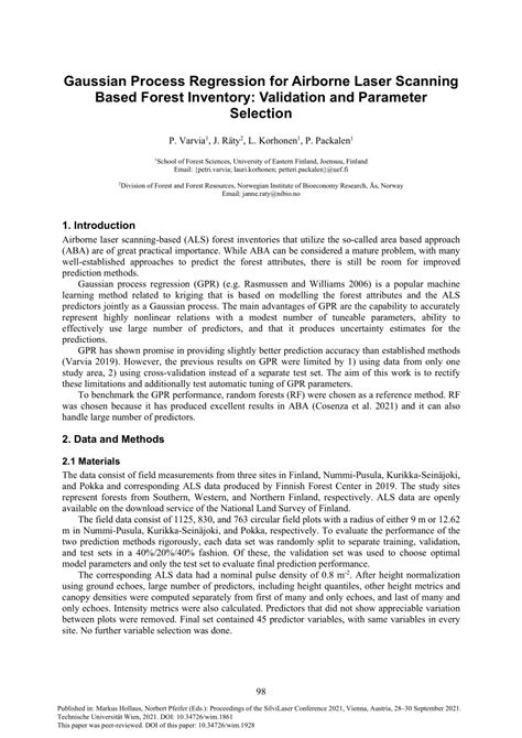 Pdf Gaussian Process Regression For Airborne Laser Scanning Based Forest Inventory Validation