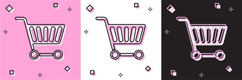 분홍색과 흰색 검은 색 배경에 격리 된 쇼핑 카트 아이콘을 설정합니다 온라인 구매 개념입니다 배달 서비스 기호입니다 슈퍼마켓 바구니 기호입니다 벡터 일러스트레이션 가방에