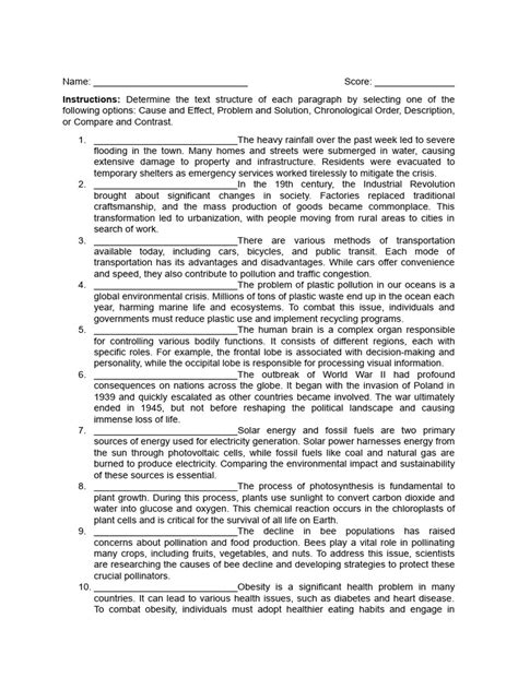 Text Structure Quiz Pdf