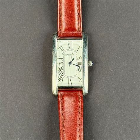Lot 004 Cartier Tank Wristwatch With Leather Band The Back Marked
