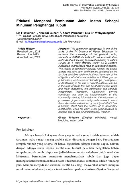 Pdf Edukasi Mengenal Pembuatan Jahe Instan Sebagai Minuman Penghangat