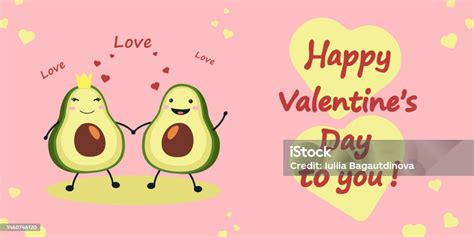 당신에게 행복한 발렌타인 데이 마음 사이에 재미있는 아보카도의 이미지가 있는 인사말 카드 벡터 그림입니다 2월에 대한 스톡 벡터 아트 및 기타 이미지 Istock