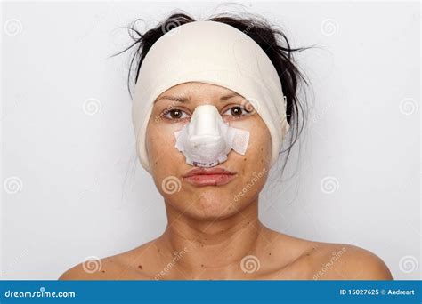 Woman With Bandaged Nose Stock Image Image Of Portrait 15027625