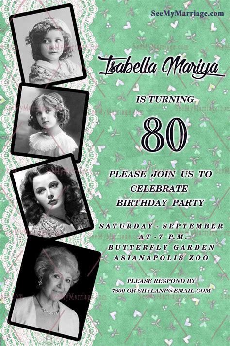 Vintage 80th Birthday Invitation Ideas Colorful Floral Customized
