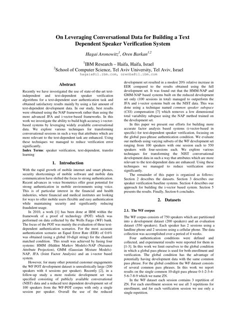 Pdf Leveraging Conversational Data For Building A Text Dependent Speaker Verification System