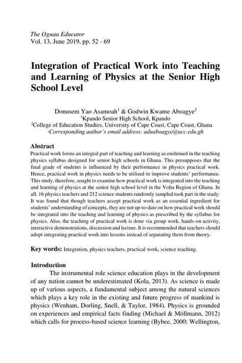 Pdf Integration Of Practical Work Into Teaching And Learning Of Physics At The Senior High