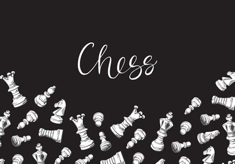 Banner With Chess Pieces On A Black Background Hand Drawn Vector