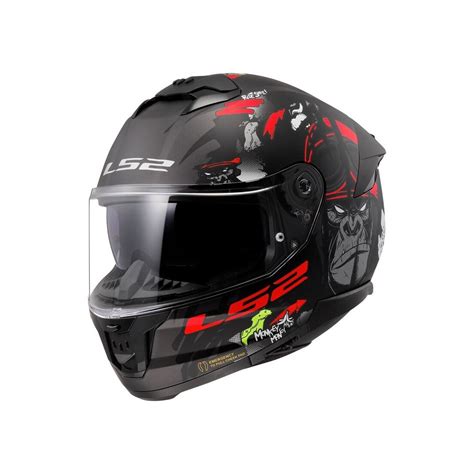 Casco Ls2 Ff808 Stream 2 Angry Monkey Negro Mate Rojo Motorcycle
