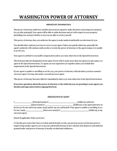Washington State Power Of Attorney Forms 9 Types Pdf Word