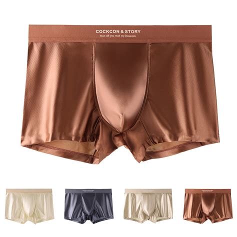 ⭐ มาใหม่⭐ Mens Elegant Ice Silk Briefs Boxer Shorts Silk Silk ชุดชั้นใน