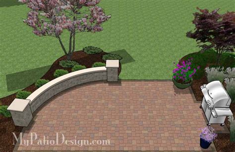 315 Sq Ft Small Concrete Paver Patio Design With Seat Wall