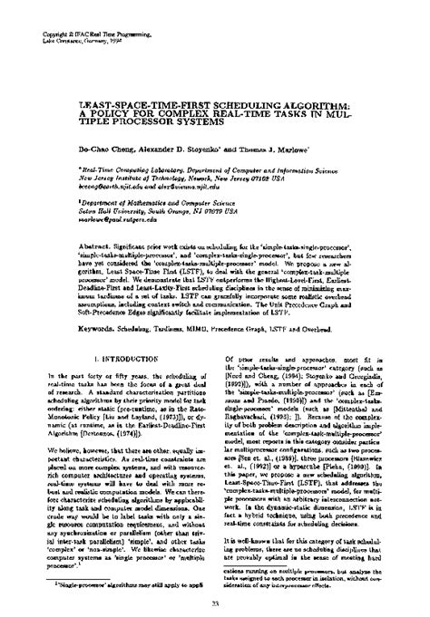 Pdf Least Space Time First Scheduling Algorithm A Policy For Complex