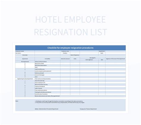 Free Employee Resignation Procedures List Templates For Google Sheets And Microsoft Excel