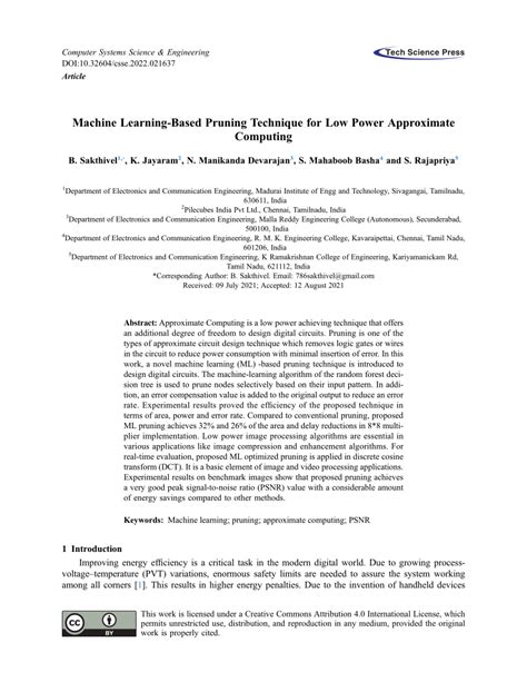Pdf Machine Learning Based Pruning Technique For Low Power Approximate Computing