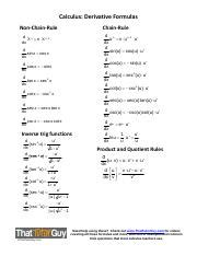 Derivatives Formula Sheet Pdf Calculus DerivativeFormulas NonChainRule ChainRule D N X N X N