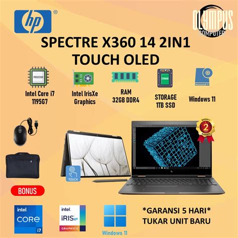 Jual Laptop Hp Spectre X Ea Tu Oled I G Gb Tbssd Irisxe W Ohs Shopee