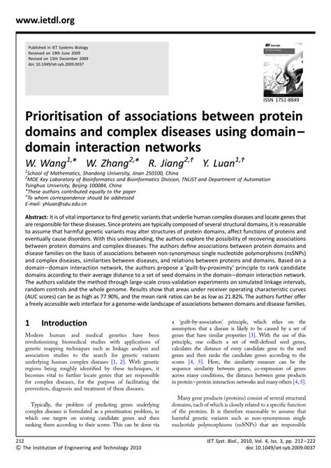 Pdf Prioritisation Of Associations Between Protein Domains And