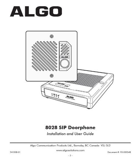 Algo 8028 SIP Doorphone User Guide Algo Communication Products
