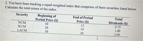 Solved You Have Been Tracking A Equal Weighted Index That Chegg Com