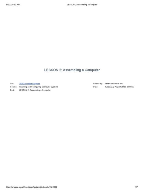 Lesson 2 Assembling A Computer Pdf Random Access Memory Personal Computers
