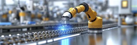 Yellow Robotic Arm In High Tech Industrial Setting Stock Illustration Illustration Of