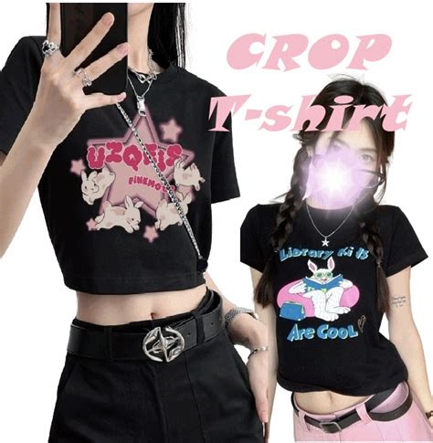 👚핏보장10type Y2k 키치 크롭반팔티 모음집👚키치패턴 프린팅 Y2k 핀터무드 면티 반팔티 크롭티 힙한 여름티셔츠 에이블리
