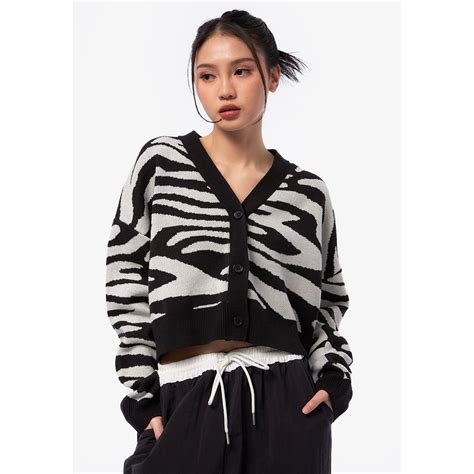 Jual Colorbox Printed Long Sleeve Cardigan Black Shopee Indonesia