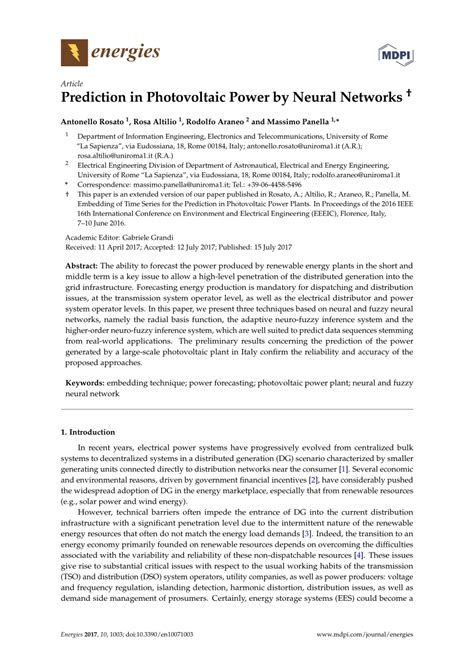 Pdf Prediction In Photovoltaic Power By Neural Networks