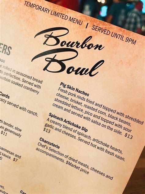 Menu At Bourbon Bowl Pub And Bar Greensboro