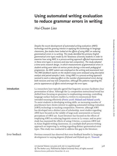 using automated writing evaluation to reduce grammar errors in writing