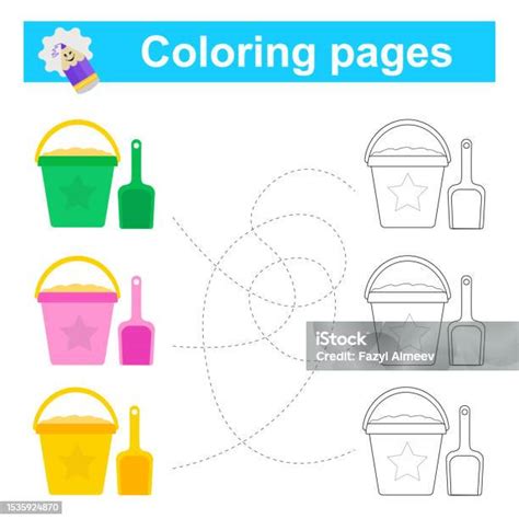 어린이를 위한 교육용 게임 미로를 통과하고 패턴에 따라 양동이를 색칠하십시오 모래놀이 통과 삽에 대한 스톡 벡터 아트 및 기타 이미지 모래놀이 통과 삽 색칠하기 4