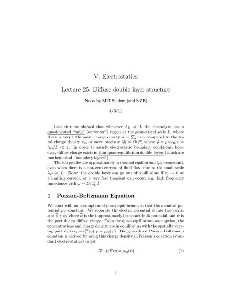 Double Layer Structure V Electrostatics Lecture 25 Diffuse Double