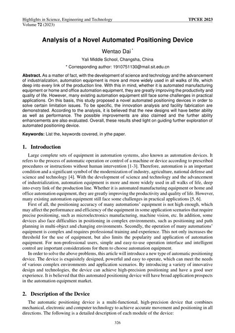 Pdf Analysis Of A Novel Automated Positioning Device