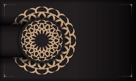 고급스러운 장식과 로고를 위한 장소가 있는 블랙 배너 빈티지 패턴엽서 인쇄 디자인 용 템플릿 0명에 대한 스톡 벡터 아트 및