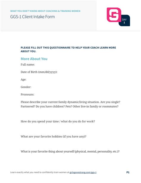 Client Intake Form For Coaching Program