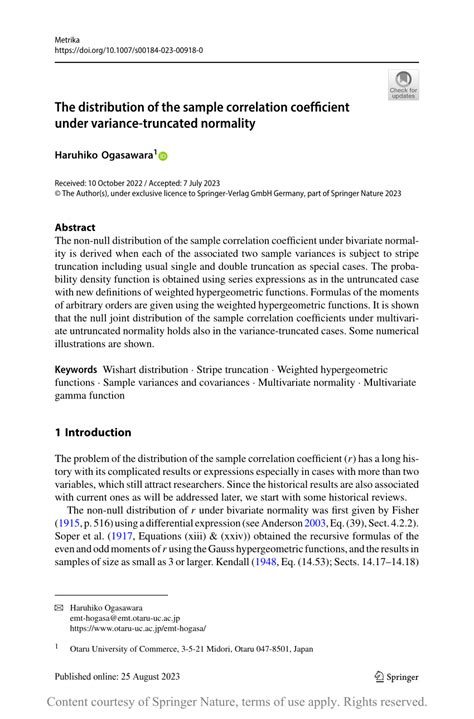 The Distribution Of The Sample Correlation Coefficient Under Variance