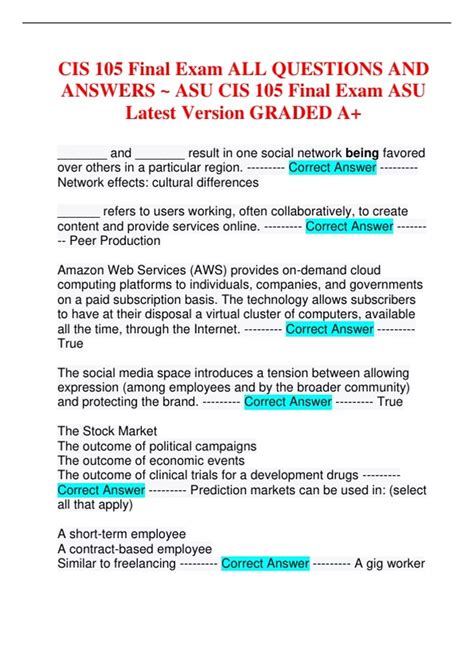 Cis 105 Final Exam Asu Computer Application And Information Technology Final Exam Arizona State