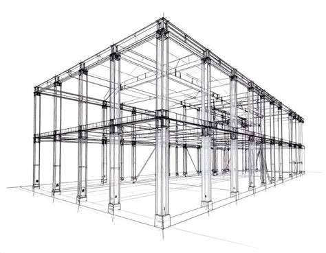 Architectural Sketch Of A Building Framework Showcasing Structural Design Perfect For